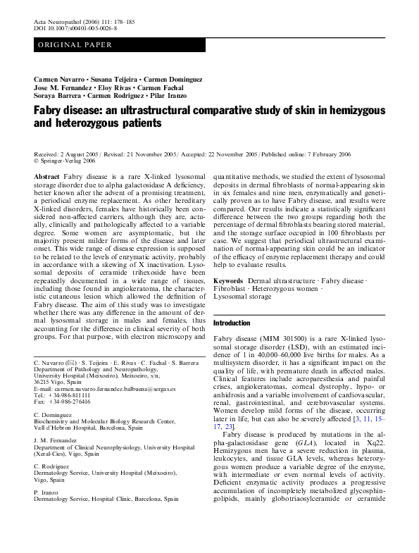 (PDF) Fabry disease: an ultrastructural comparative study of skin in ...