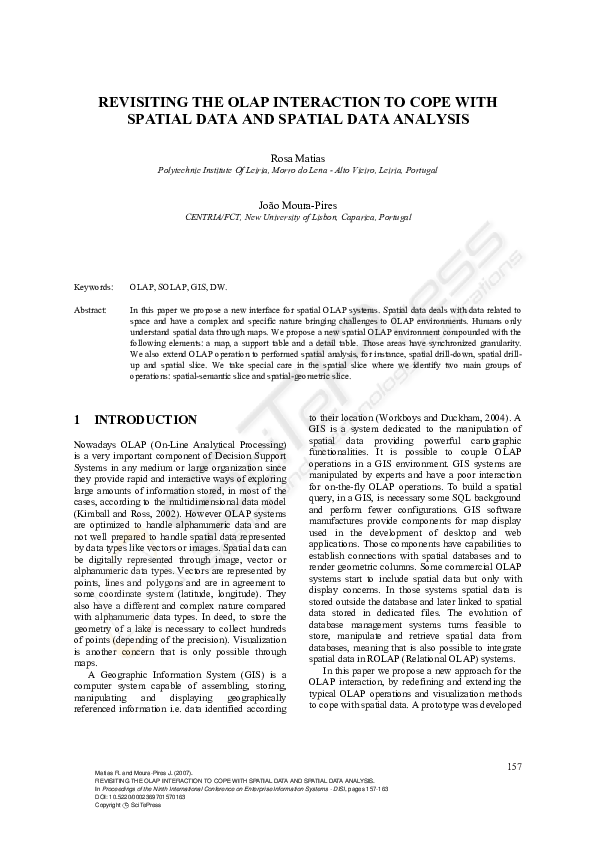 (PDF) Revisiting the Olap Interaction to Cope with Spatial Data and Spatial Data Analysis