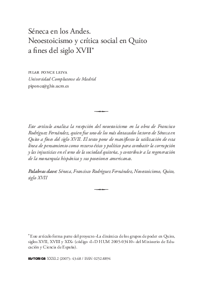 (PDF) Séneca en los Andes. Neoestoicismo y crítica social en Quito a ...