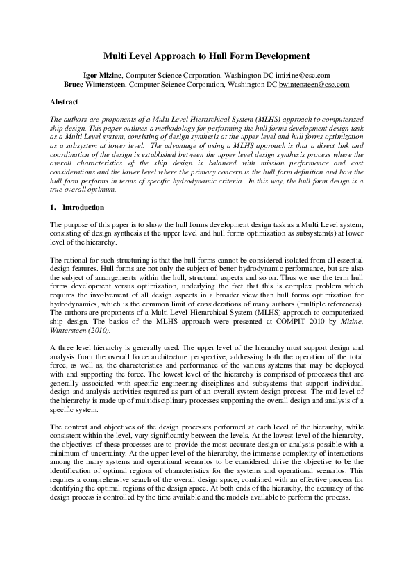 (PDF) Multi Level Approach to Hull Form Development
