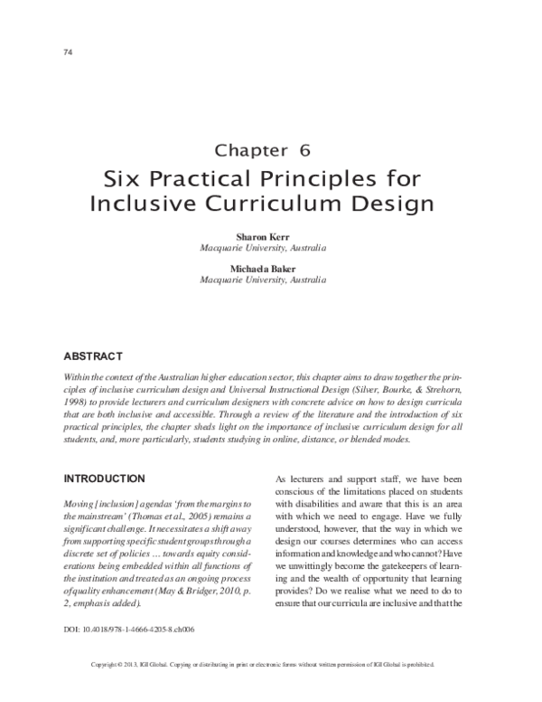 (PDF) Six Practical Principles for Inclusive Curriculum Design