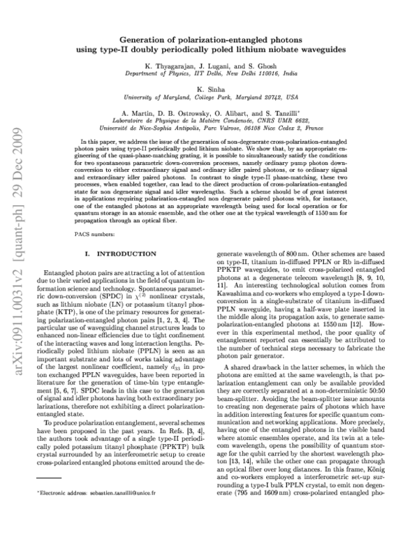 (PDF) Generation of polarization entangled photons using type-II doubly ...