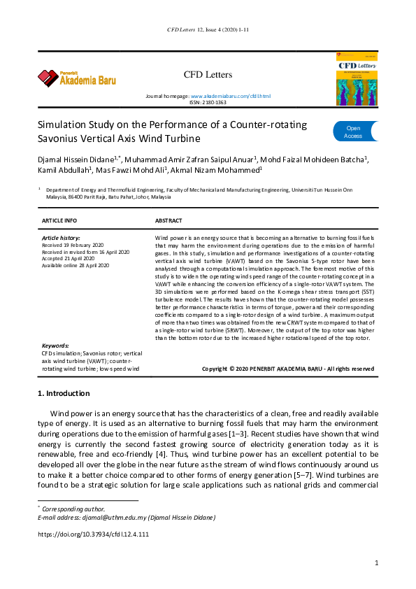 (PDF) Simulation Study on the Performance of a Counter-rotating ...