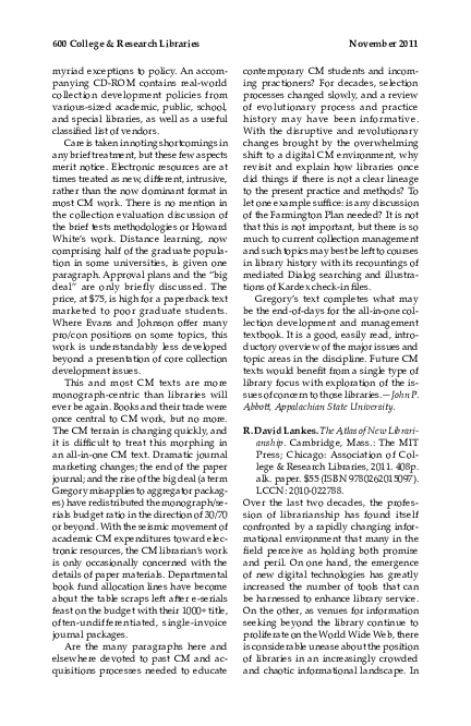(PDF) R. David Lankes. The Atlas of New Librarianship. Cambridge, Mass ...