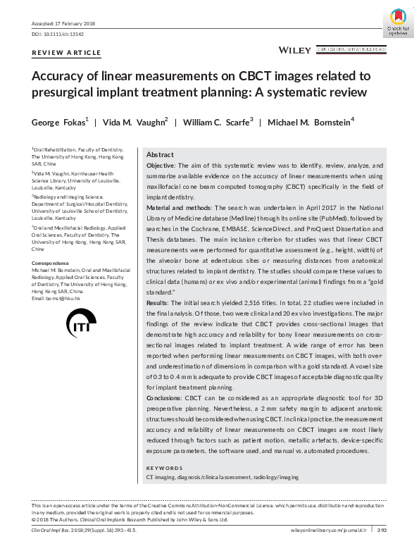 Pdf Accuracy Of Linear Measurements On Cbct Images Related To Presurgical Implant Treatment