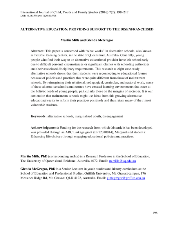 (PDF) Alternative Education: Providing Support to the Disenfranchised
