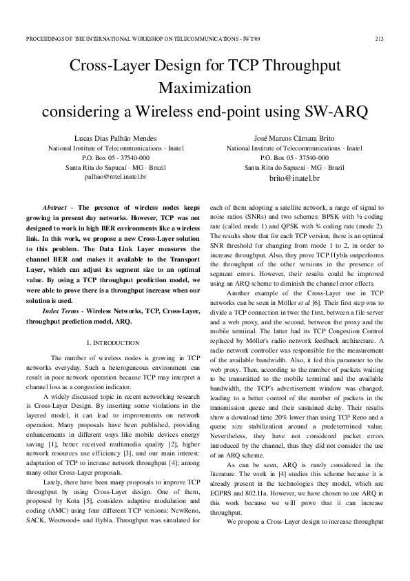 Pdf Cross Layer Design For Tcp Throughput Maximization Considering A