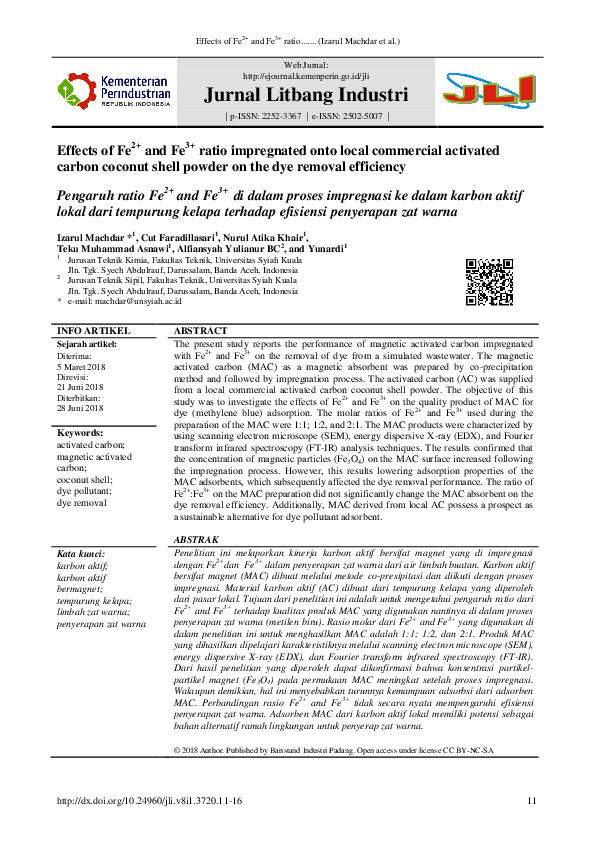 (PDF) Effects of Fe2+ and Fe3+ ratio impregnated onto local commercial ...