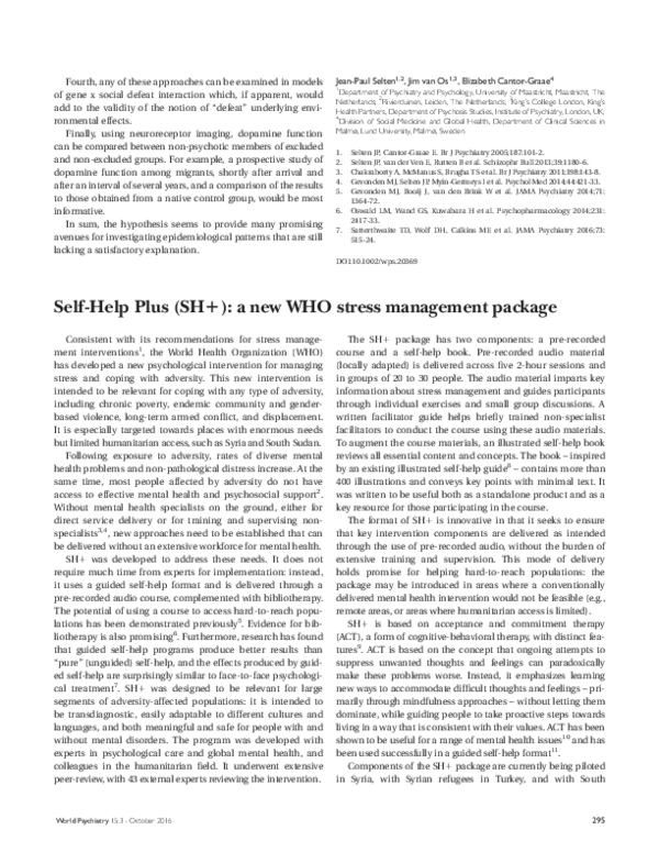 (PDF) Self-Help Plus (SH+): a new WHO stress management package