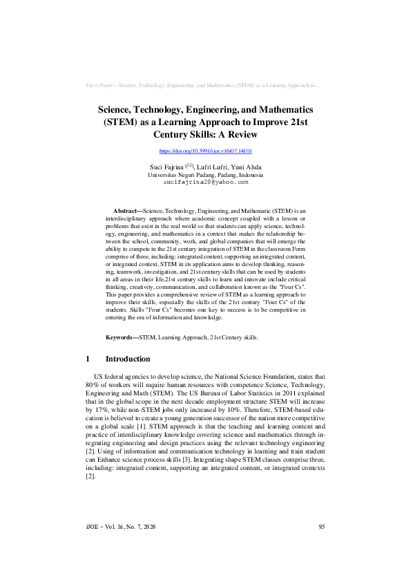 (PDF) Science, Technology, Engineering, and Mathematics (STEM) as A ...