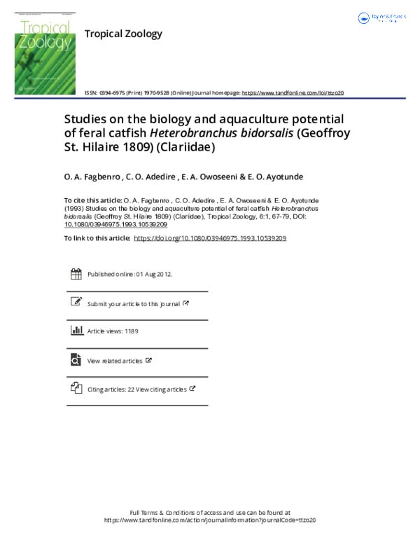 (PDF) Studies on the biology and aquaculture potential of feral catfish ...