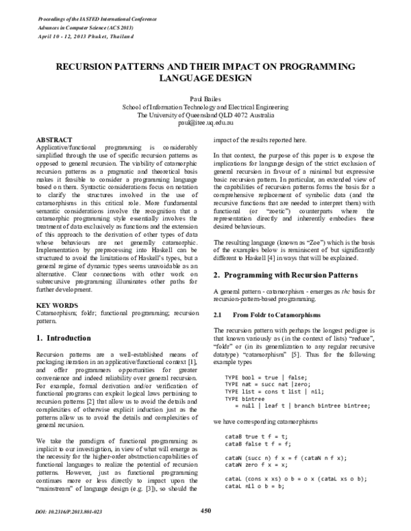 (PDF) Recursion Patterns and Their Impact on Programming Language Design