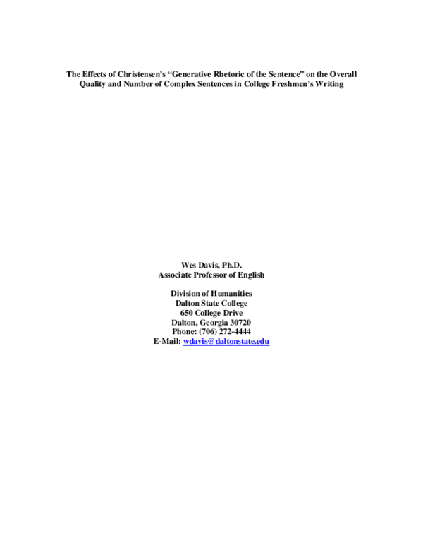 (PDF) The Effects of Christensen's "Generative Rhetoric of the Sentence ...