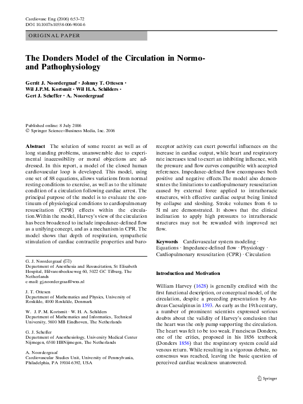 (PDF) The Donders model of the circulation in normo- and pathophysiology