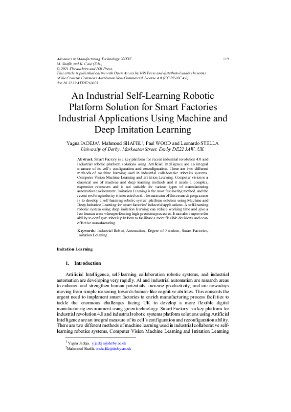 (PDF) An Industrial Self-Learning Robotic Platform Solution for Smart ...