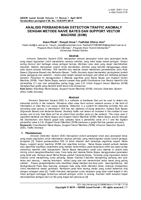(PDF) Analisis Perbandingan Detection Traffic Anomaly Dengan Metode Naive Bayes Dan Support ...