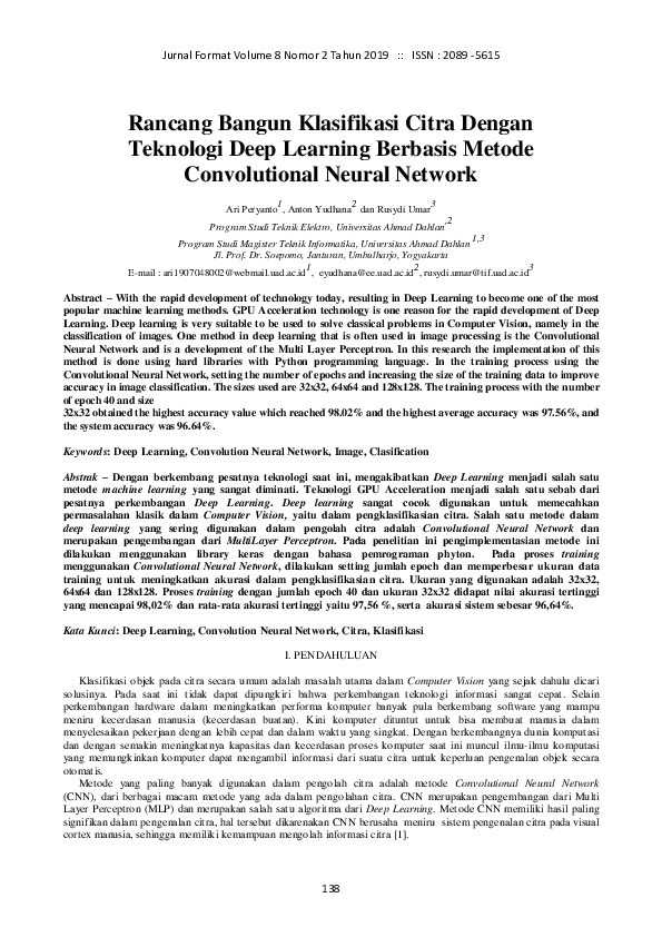 (PDF) Rancang Bangun Klasifikasi Citra Dengan Teknologi Deep Learning Berbasis Metode ...