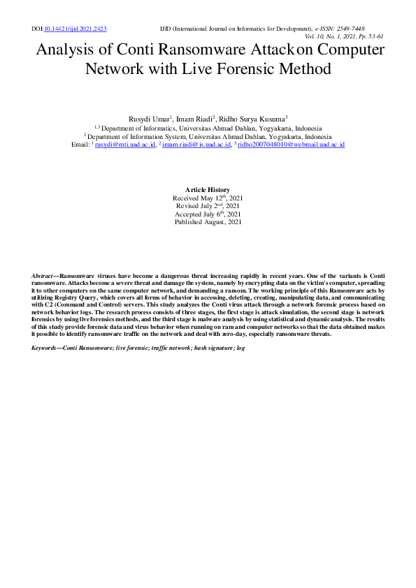 (PDF) Analysis of Conti Ransomware Attack on Computer Network with Live ...