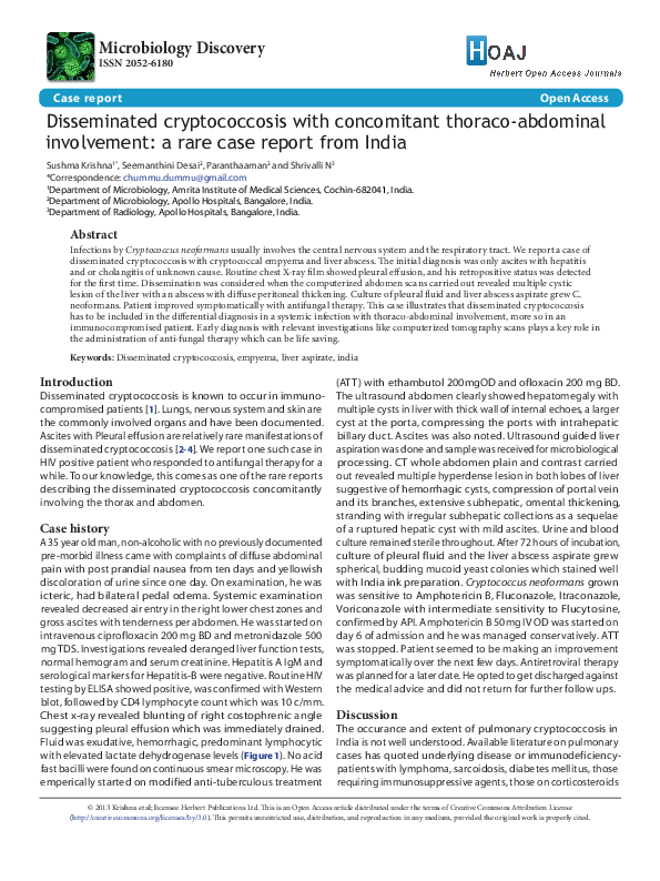 (PDF) Disseminated cryptococcosis with concomitant thoraco-abdominal ...