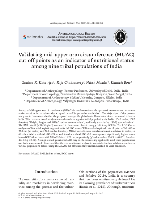 (PDF) Validating mid-upper arm circumference (MUAC) cut off points as ...