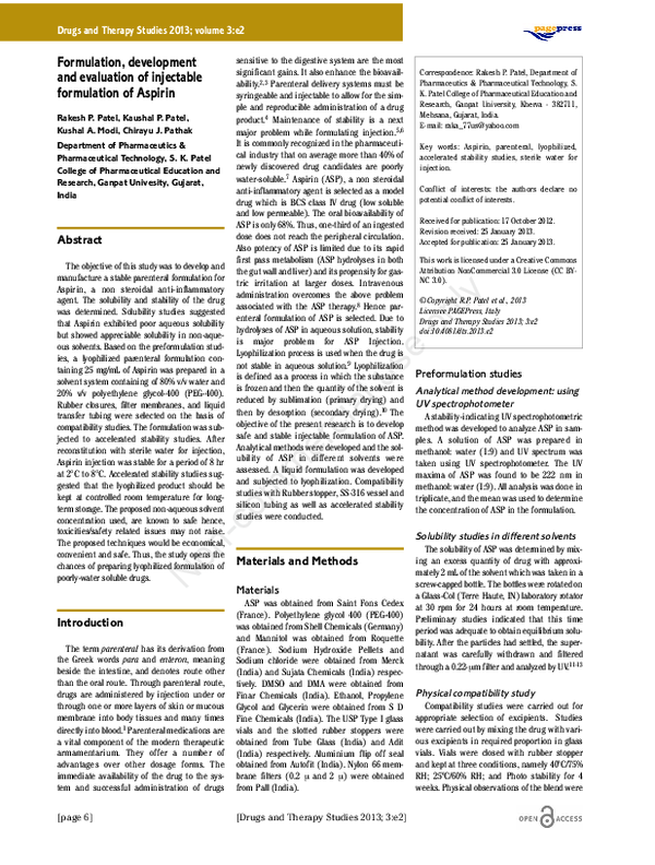 (PDF) Formulation, development and evaluation of injectable formulation ...