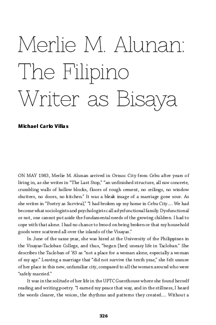(PDF) Merlie M. Alunan: The Filipino Writer as Bisaya