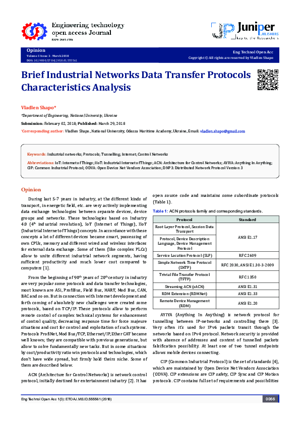 (PDF) Brief Industrial Networks Data Transfer Protocols Characteristics Analysis