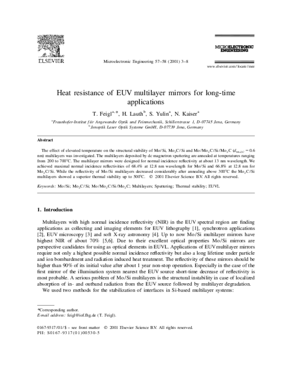 (PDF) Heat resistance of EUV multilayer mirrors for long-time applications