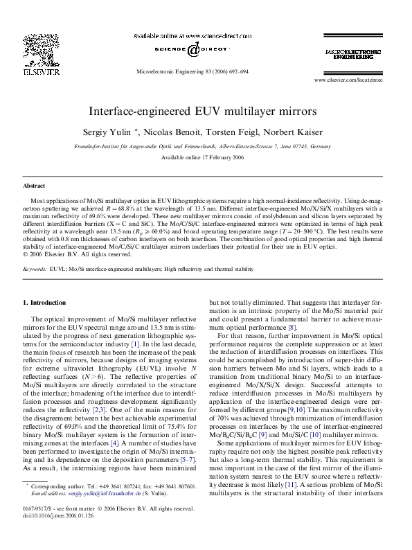 (PDF) Interface-engineered EUV multilayer mirrors