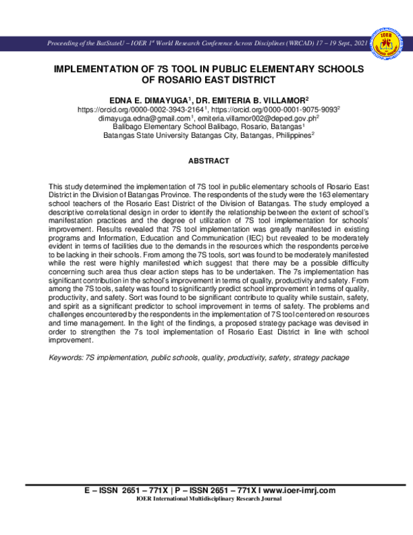 (PDF) IMPLEMENTATION OF 7S TOOL IN PUBLIC ELEMENTARY SCHOOLS OF ROSARIO ...