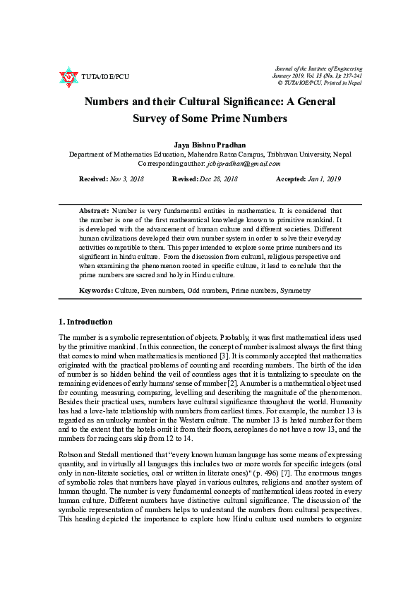 (PDF) Numbers and their Cultural Significance: A General Survey of Some ...