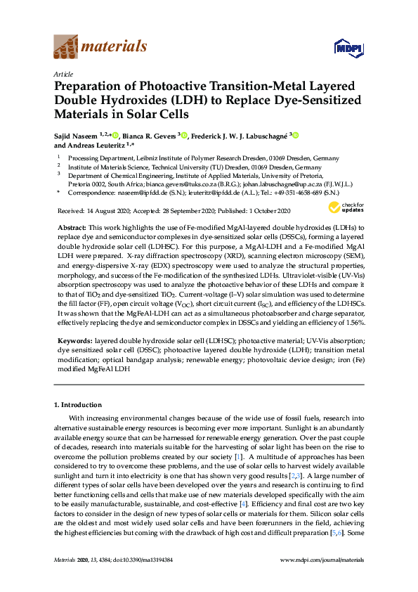 (PDF) Preparation of Photoactive Transition-Metal Layered Double ...