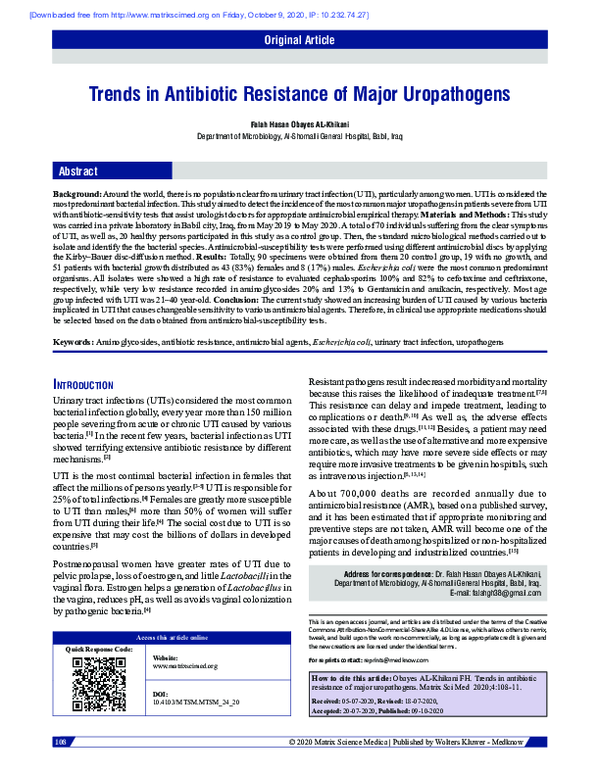 (PDF) Trends in Antibiotic Resistance of Major Uropathogens