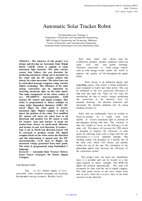 (PDF) Automatic Solar Tracker Robot