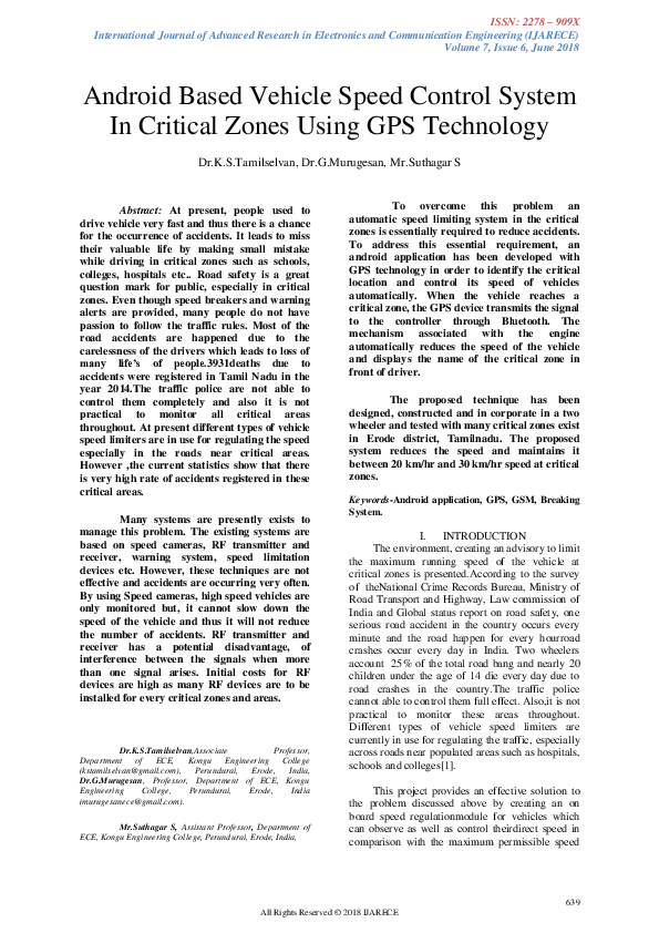 (PDF) Android Based Vehicle Speed Control System In Critical Zones Using GPS Technology