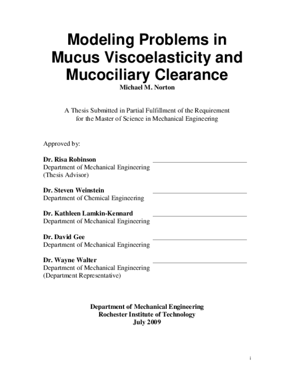 (PDF) Modeling problems in mucus viscoelasticity and mucociliary clearance