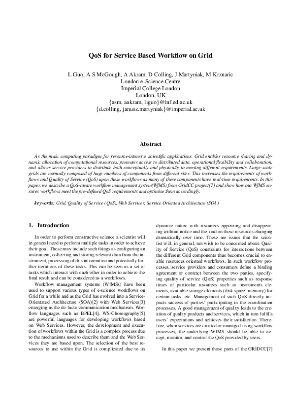 Pdf Qos For Service Based Workflow On Grid