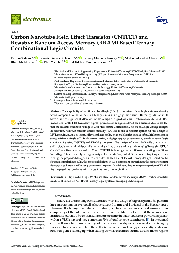 (PDF) Carbon Nanotube Field Effect Transistor (CNTFET) and Resistive Random Access Memory (RRAM ...