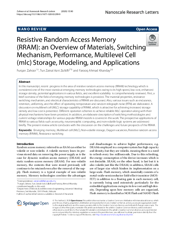 (PDF) Resistive Random Access Memory (RRAM): an Overview of Materials, Switching Mechanism ...