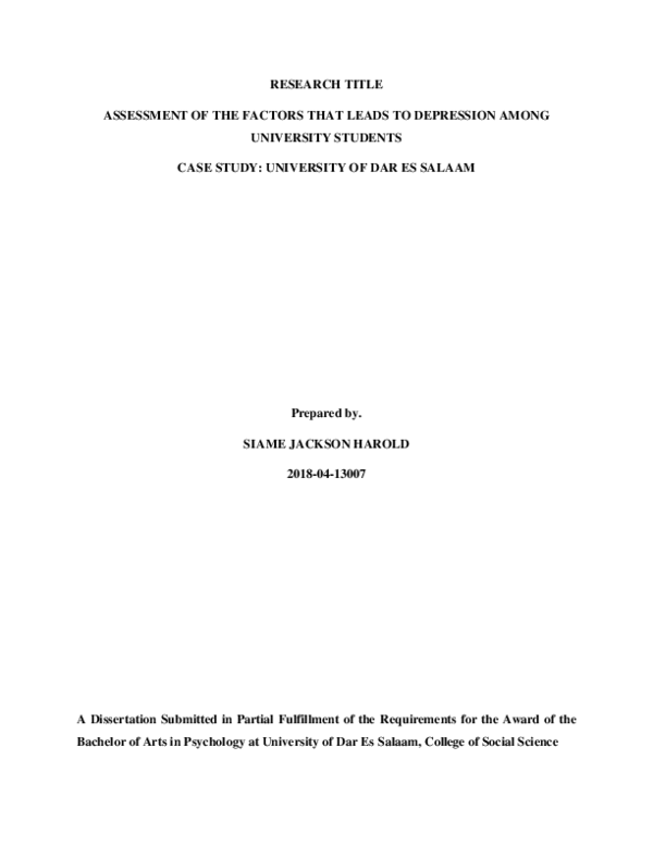 (PDF) ASSESSMENT OF THE FACTORS THAT LEADS TO DEPRESSION AMONG ...
