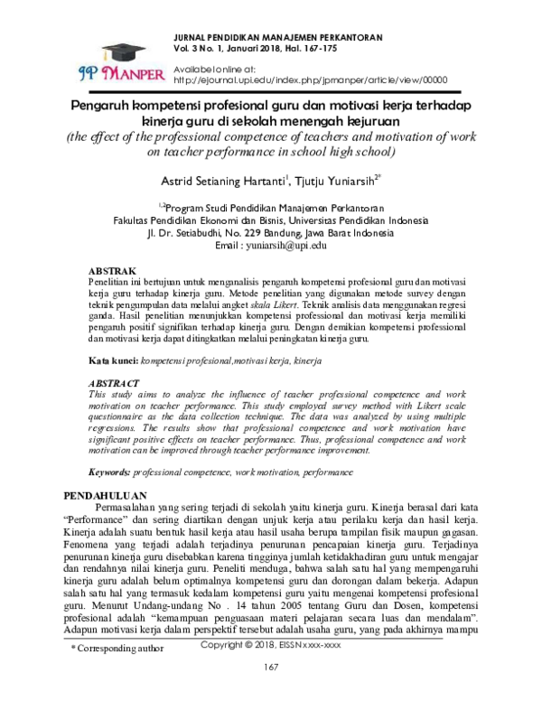 (PDF) Pengaruh Kompetensi Profesional Guru Dan Motivasi Kerja Terhadap Kinerja Guru DI Sekolah ...
