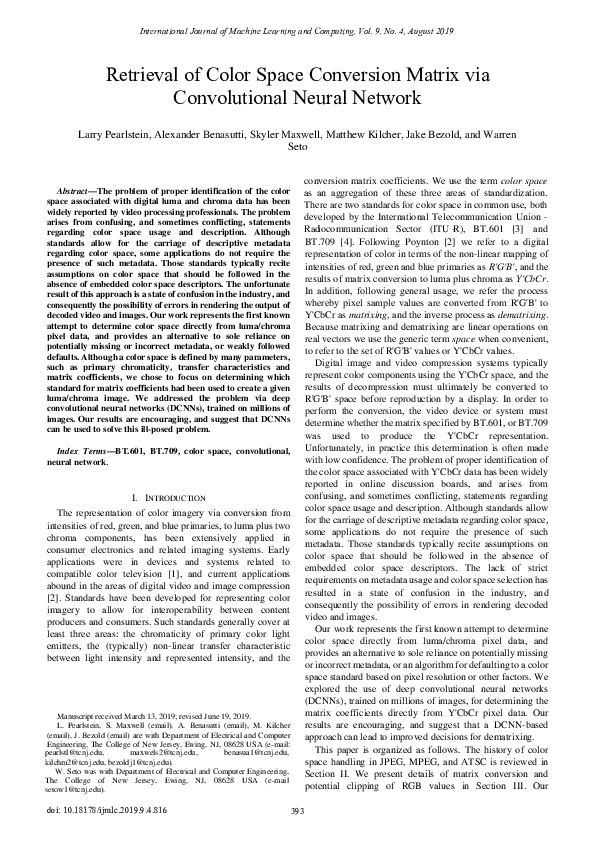 (PDF) Retrieval of Color Space Conversion Matrix via Convolutional ...