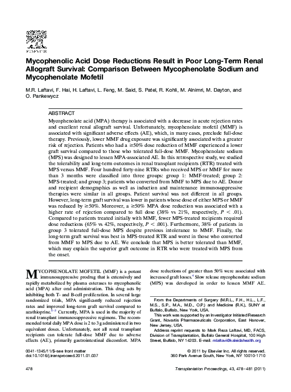 (PDF) Mycophenolic Acid Dose Reductions Result in Poor Long-Term Renal ...