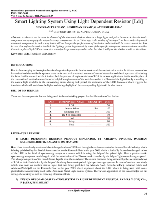 (PDF) Smart Lighting System Using Light Dependent Resistor [Ldr