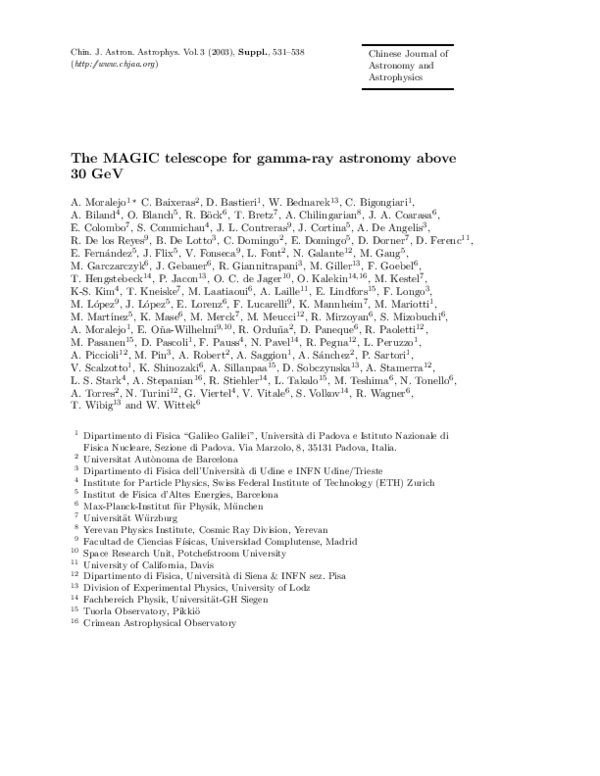 (PDF) The MAGIC Telescope for Gamma-Ray Astronomy above 30 GeV
