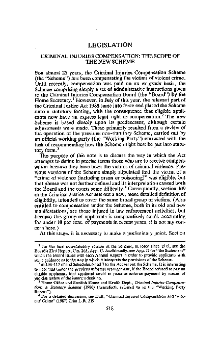 (PDF) Criminal Injuries Compensation: The Scope of the New Scheme