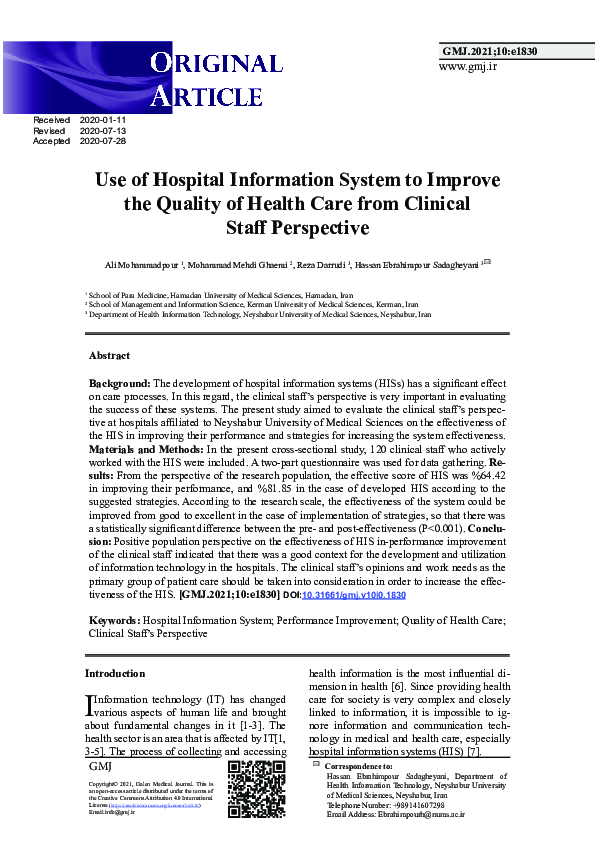 (PDF) Use of Hospital Information System to Improve the Quality of ...