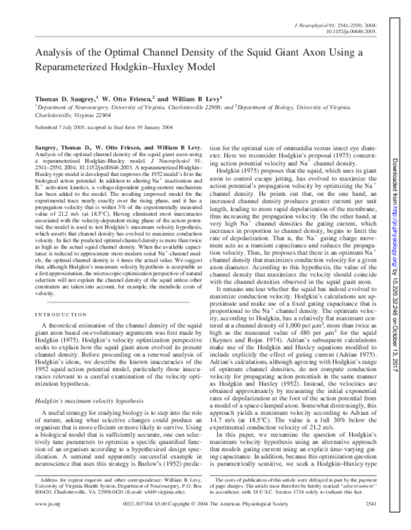 (PDF) Analysis of the optimal channel density of the squid giant axon ...