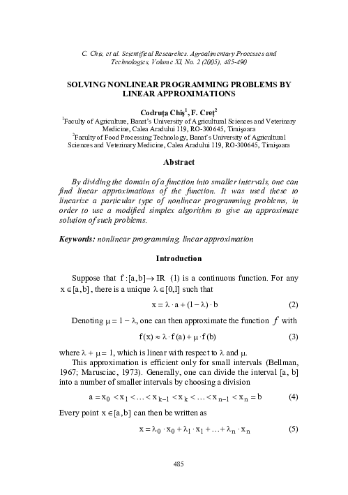 (PDF) Solving Nonlinear Programming Problems by Linear Approximations