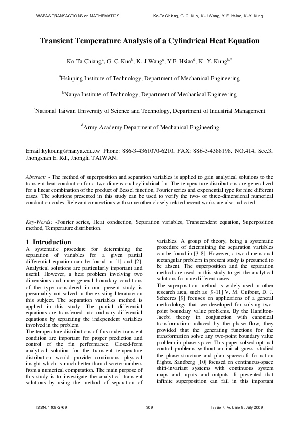 Pdf Transient Temperature Analysis Of A Cylindrical Heat Equation